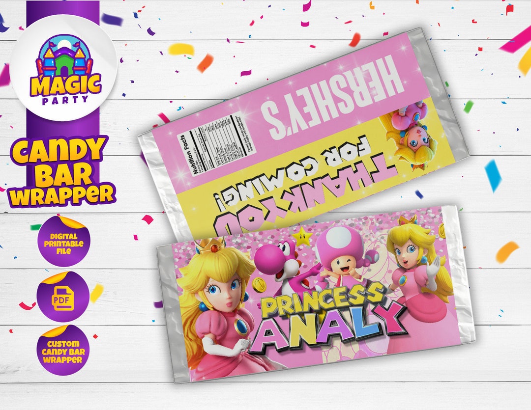 Princess Peach Candy Bar Wrapper 5.2 X 5.8 Printable Labels Foil Sheet ...