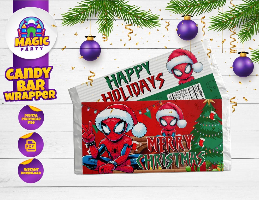 Spiderman Christmas Candy Bar Wrapper *instant Download* - 5.2 X 5.8 ...