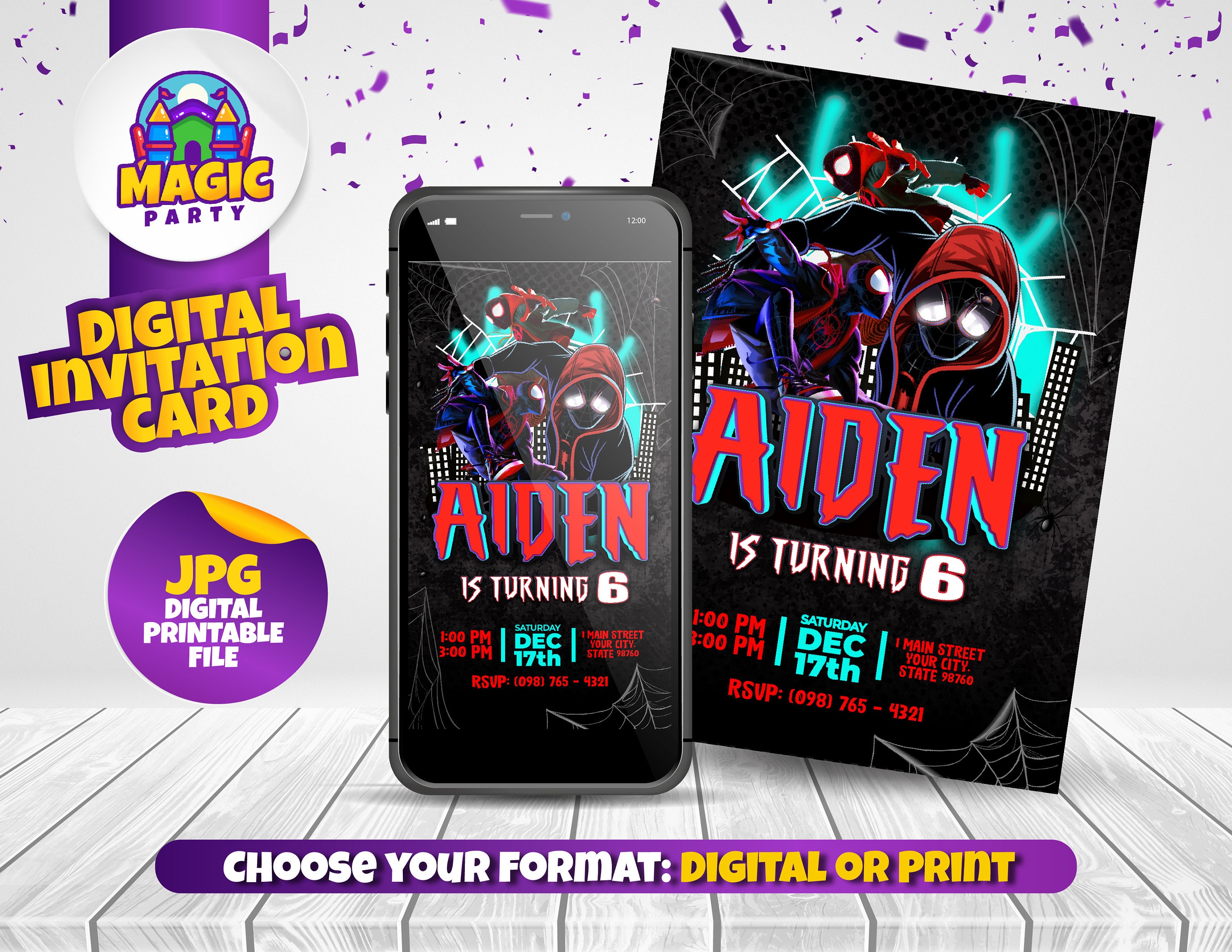 Miles Morales Invitation Card Birthday Invitation 5x7 Printable ...