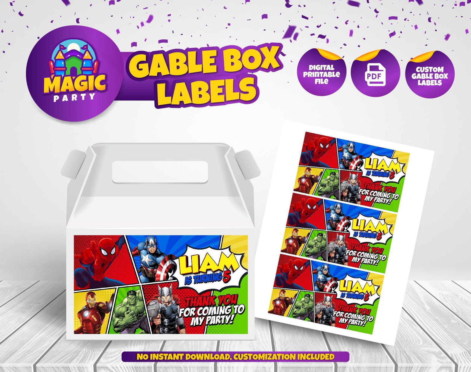 Avengers Gable Box Label - Printable - Party Treats - Editable Template ...