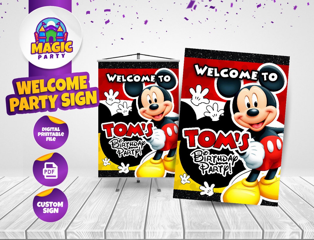Mickey Welcome Sign Birthday Poster 17x25in Banner Personalized DIGITAL ...