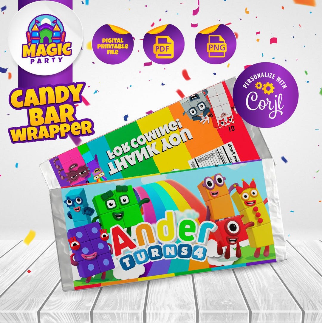 Numberblocks Birthday Candy Bar Wrapper - 5.2 X 5.8" Printable Labels ...