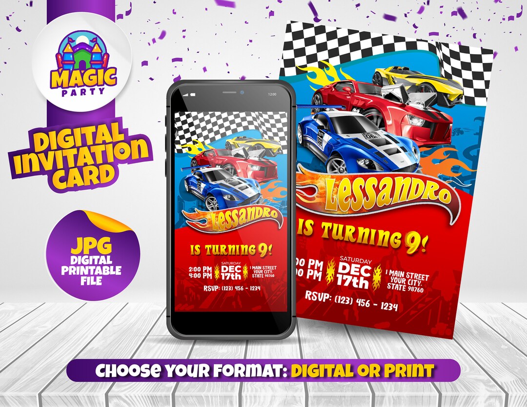 Race Cars Invitation Card - Birthday Invitation - 5x7 - Printable ...