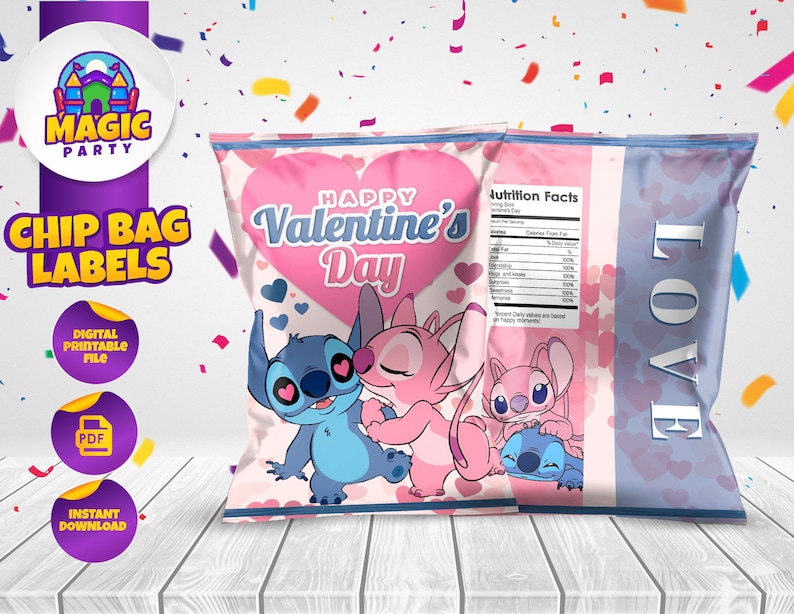 Stitch & Angel Valentine's Day *instant Download* - Chip Bag Label ...