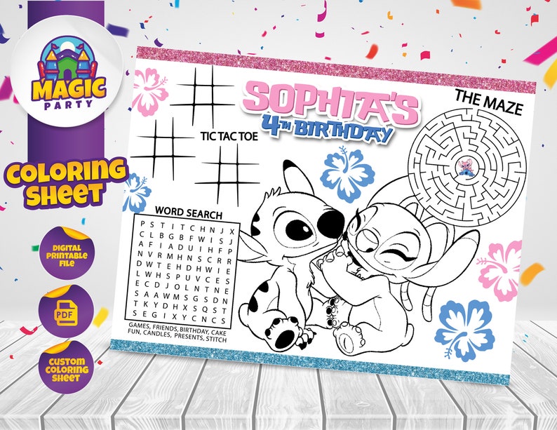 Stitch & Angel Coloring Sheet - Party Activity - Birthday - Printable ...
