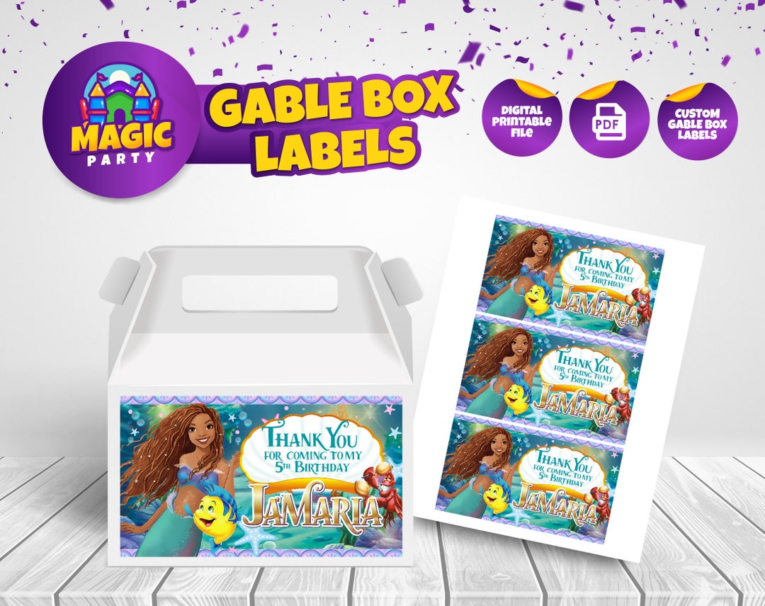 Ariel Gable Box Label 2 Design Options Printable Party Treats Party ...