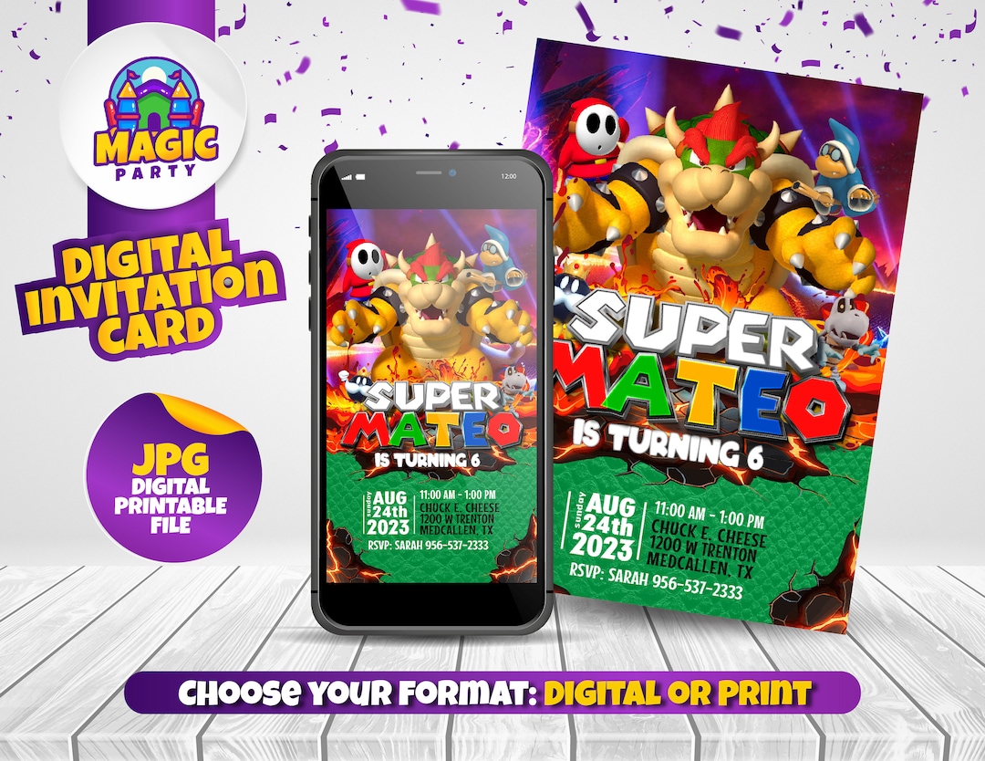 Super Bowser Invitation Card - Birthday Invitation - 5x7 - Printable ...