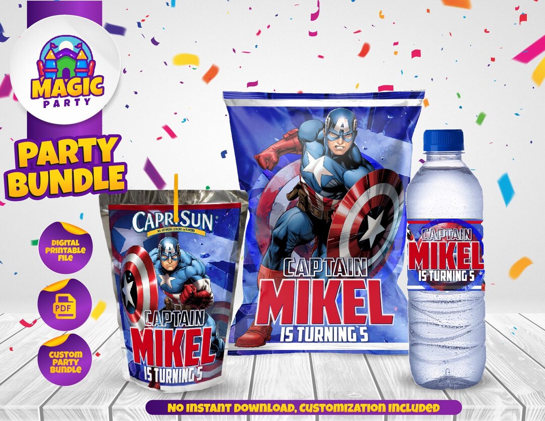 Captain America Party Bundle - Comic Party Treats - Heroe - Chip Bag ...