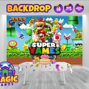 Super Bowser Backdrop 72''x48'' Customizable Birthday Backdrop Bundle ...