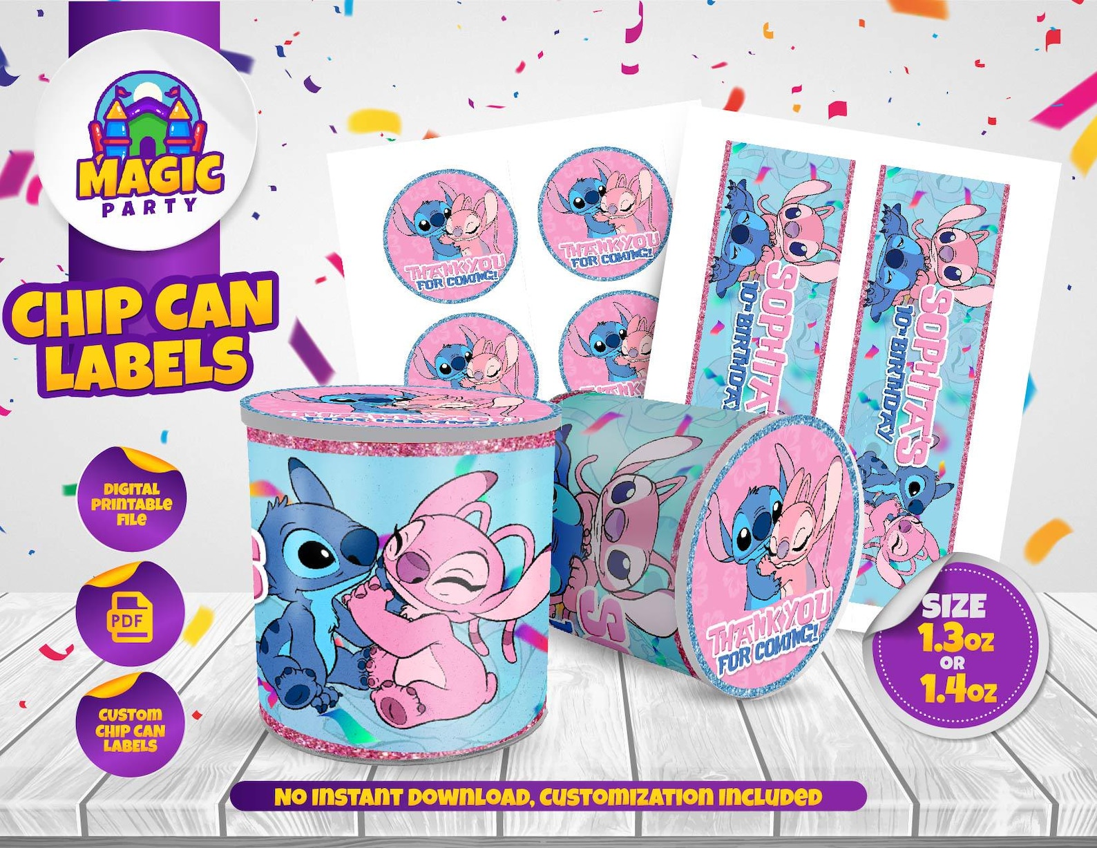 Stitch & Angel Chip Can Label - Size 1.3oz or 1.4oz - Party Treats ...