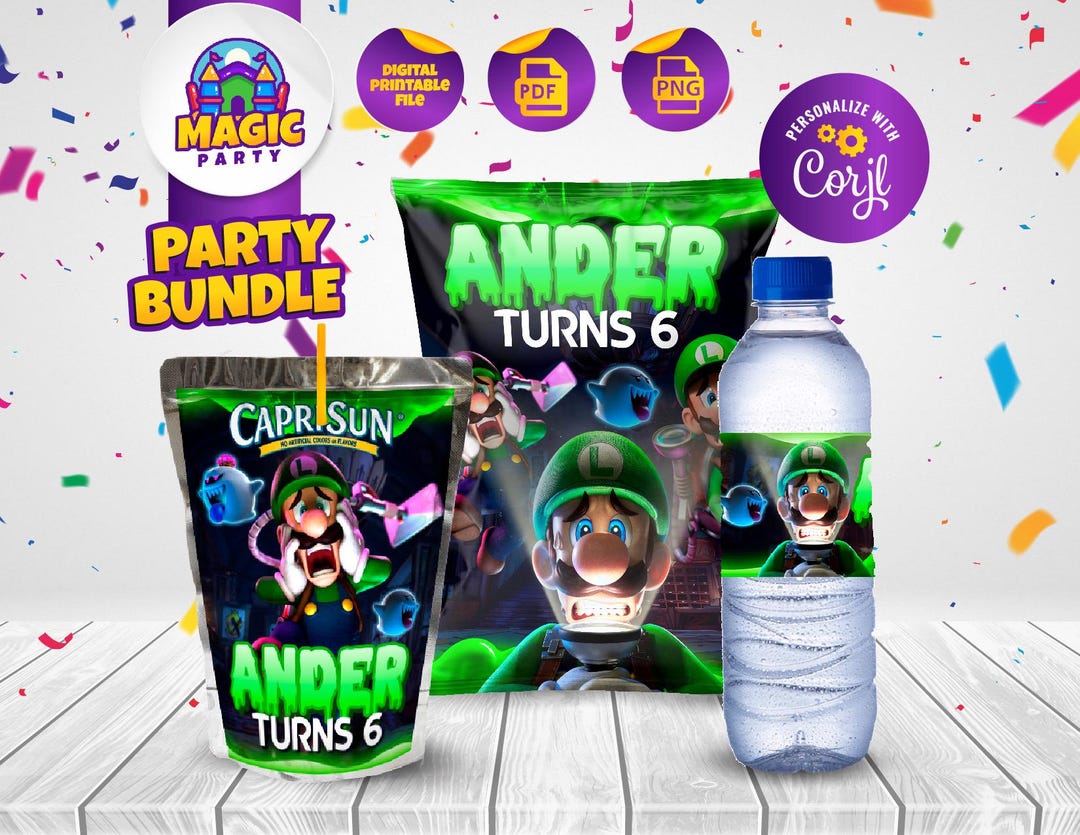 Luigi Mansion Birthday Party Bundle - Party Treats - Chip Bag - Capri ...