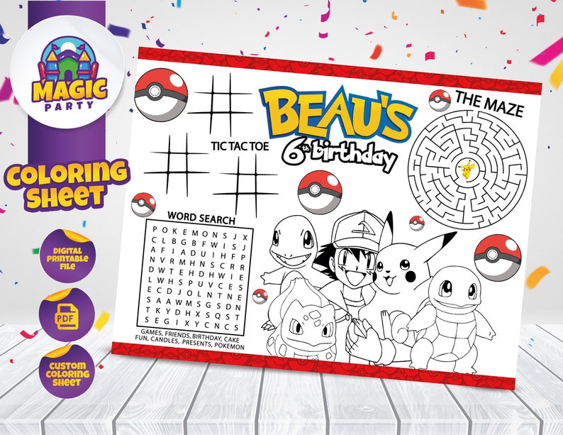 Pokemon Coloring Sheet - Party Activity - Birthday - Printable ...