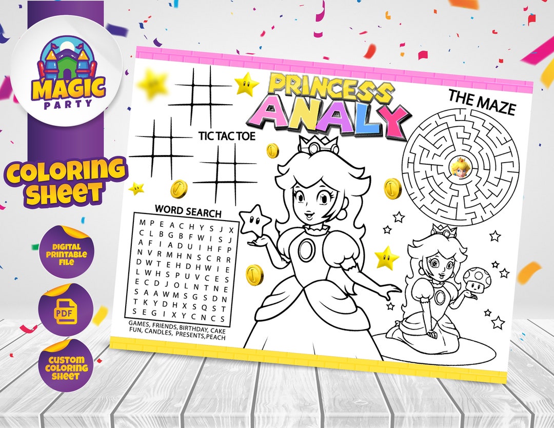 Princess Peach Coloring Sheet Party Activity Birthday Printable ...