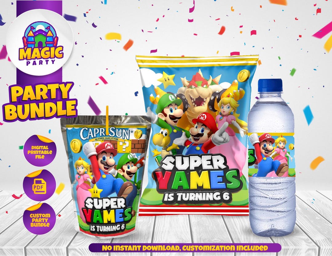 Super Mario Birthday Party Bundle Party Treats Chip Bag Capri Sun ...