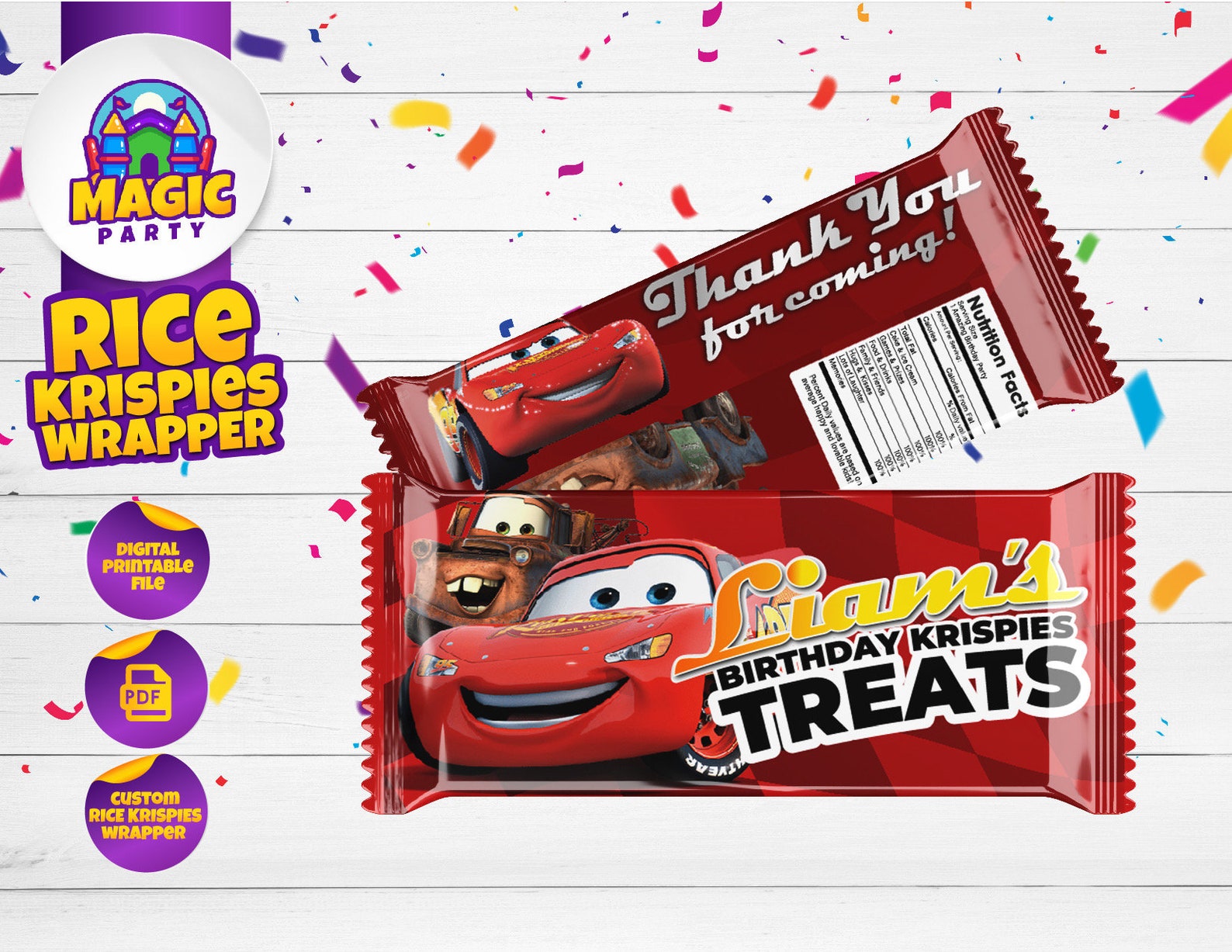 Cars Rice Krispies Wrapper - Birthday Candy Wrappers - Kids Rice ...