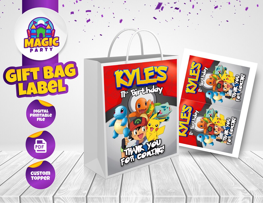 Pokemon Label for Party Favor Bags 5x7 Size Birthday Souvenir Candy ...