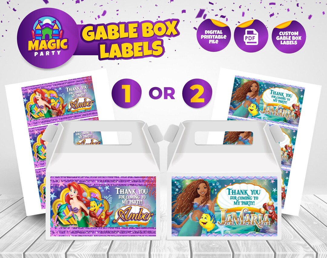 Ariel Gable Box Label (2 Design Options) - Printable - Party Treats ...