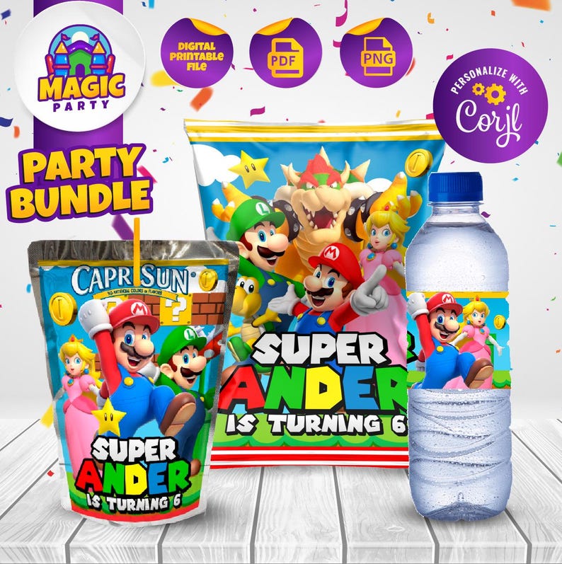 Super Mario Birthday Party Bundle - Party Treats - Chip Bag - Capri Sun ...