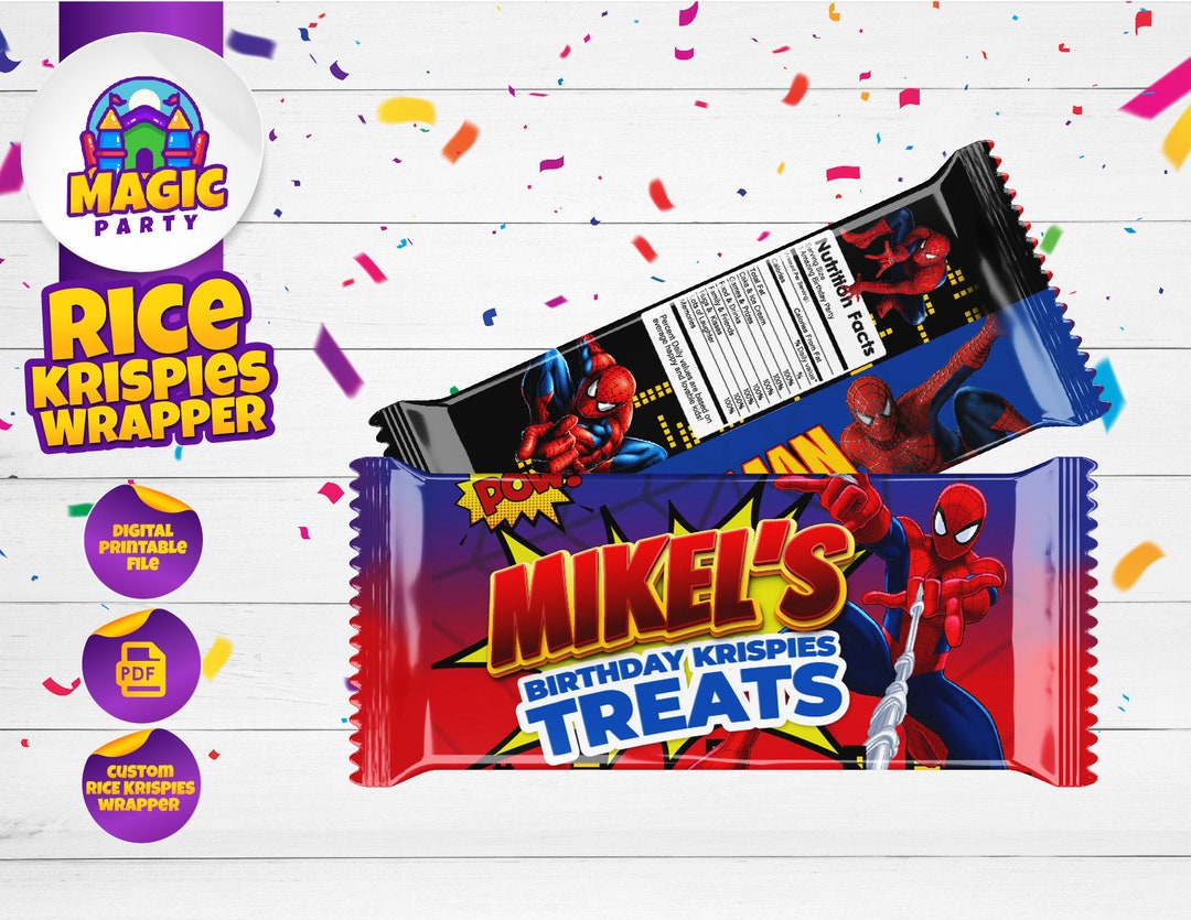 Spiderman Rice Krispies Wrapper - Birthday Candy Wrappers - Kids Rice ...