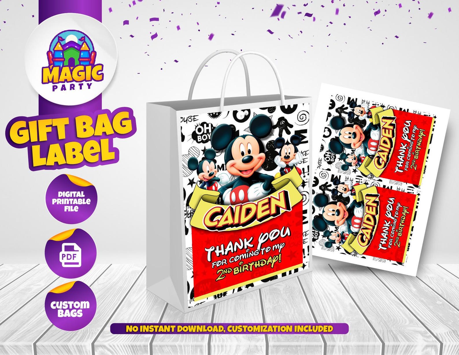 Mickey Party Bag Label - (3 Design Options) - Label Size 5x7in ...