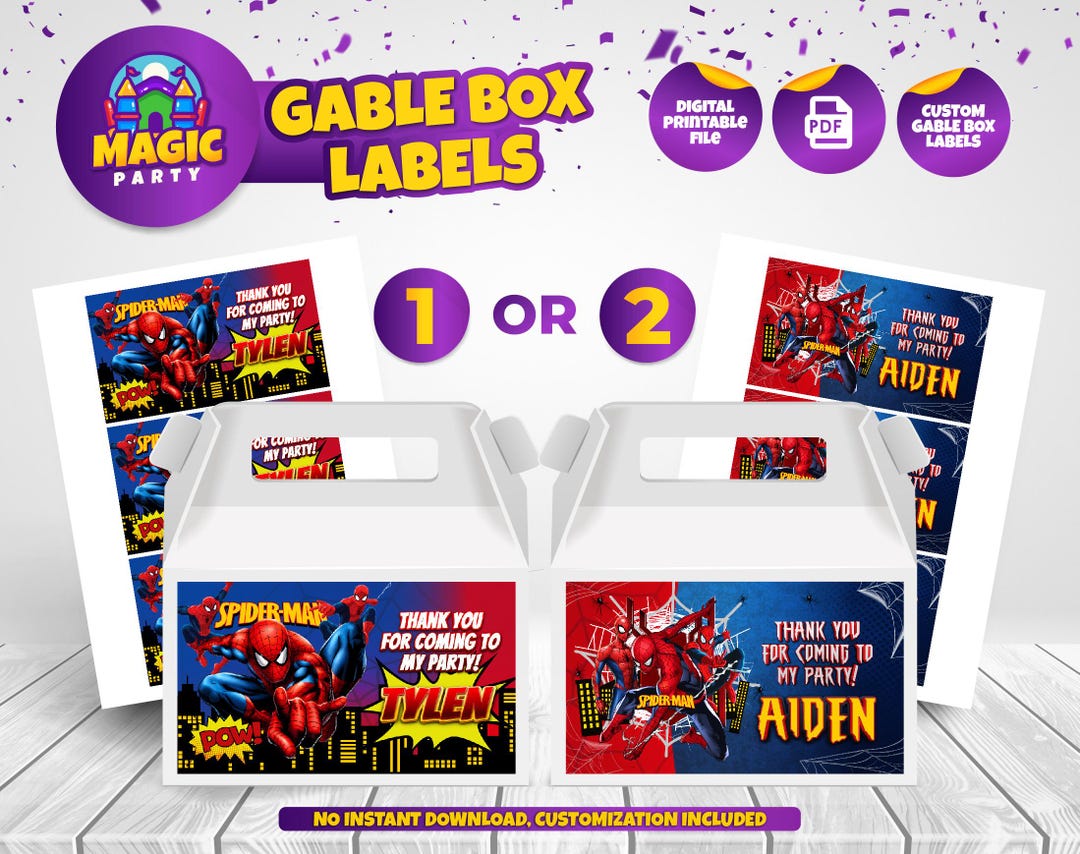 Spider Man Gable Box Label (2 Design Options) - Printable - Party ...