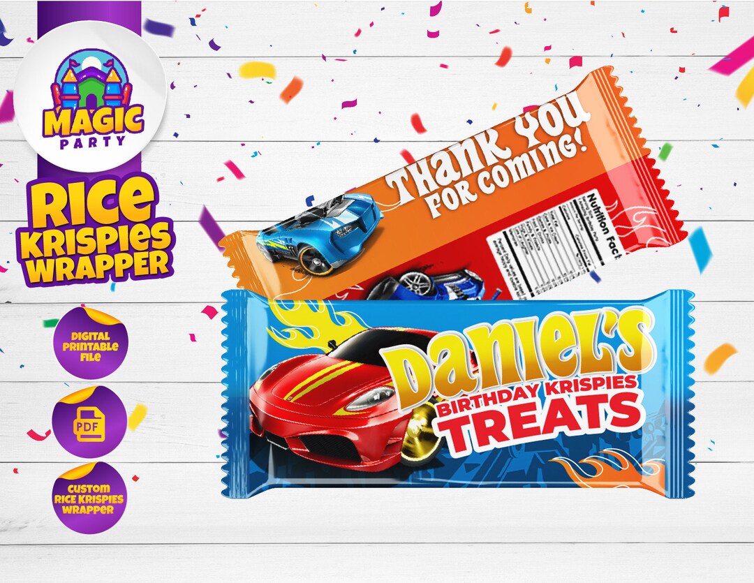 Race Cars Rice Krispies Wrapper - Birthday Candy Wrappers - Kids Rice ...