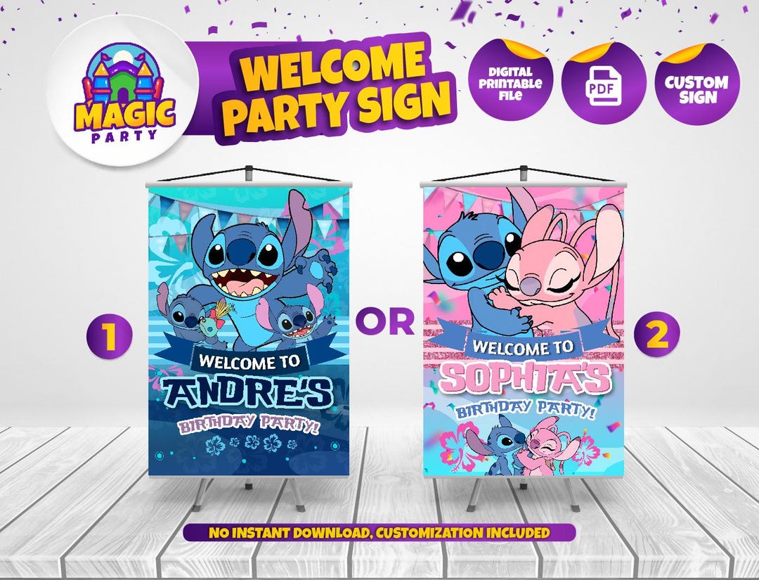 Stitch & Angel Welcome Sign (2 Design Options) - Birthday - Poster ...