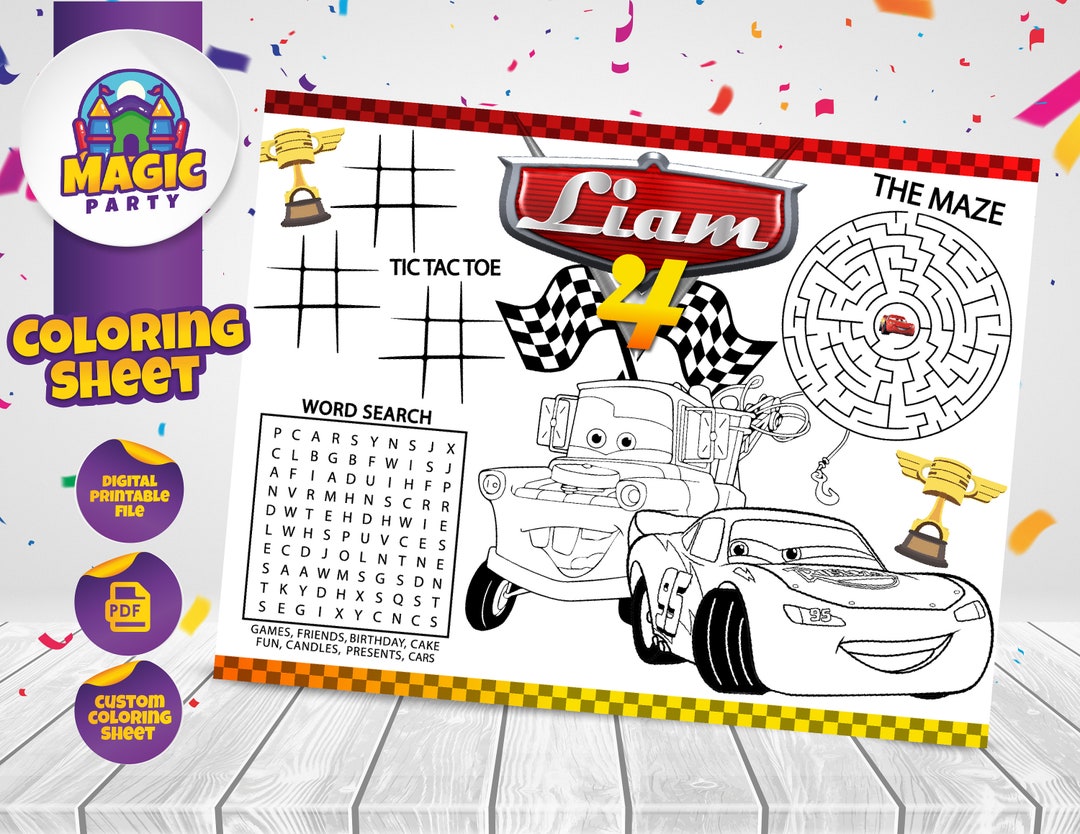 Cars Coloring Sheet - Party Activity - Birthday - Printable ...