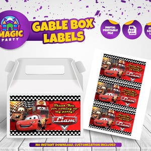 Cars Gable Box Label (2 Design Options) - Printable - Party Treats ...