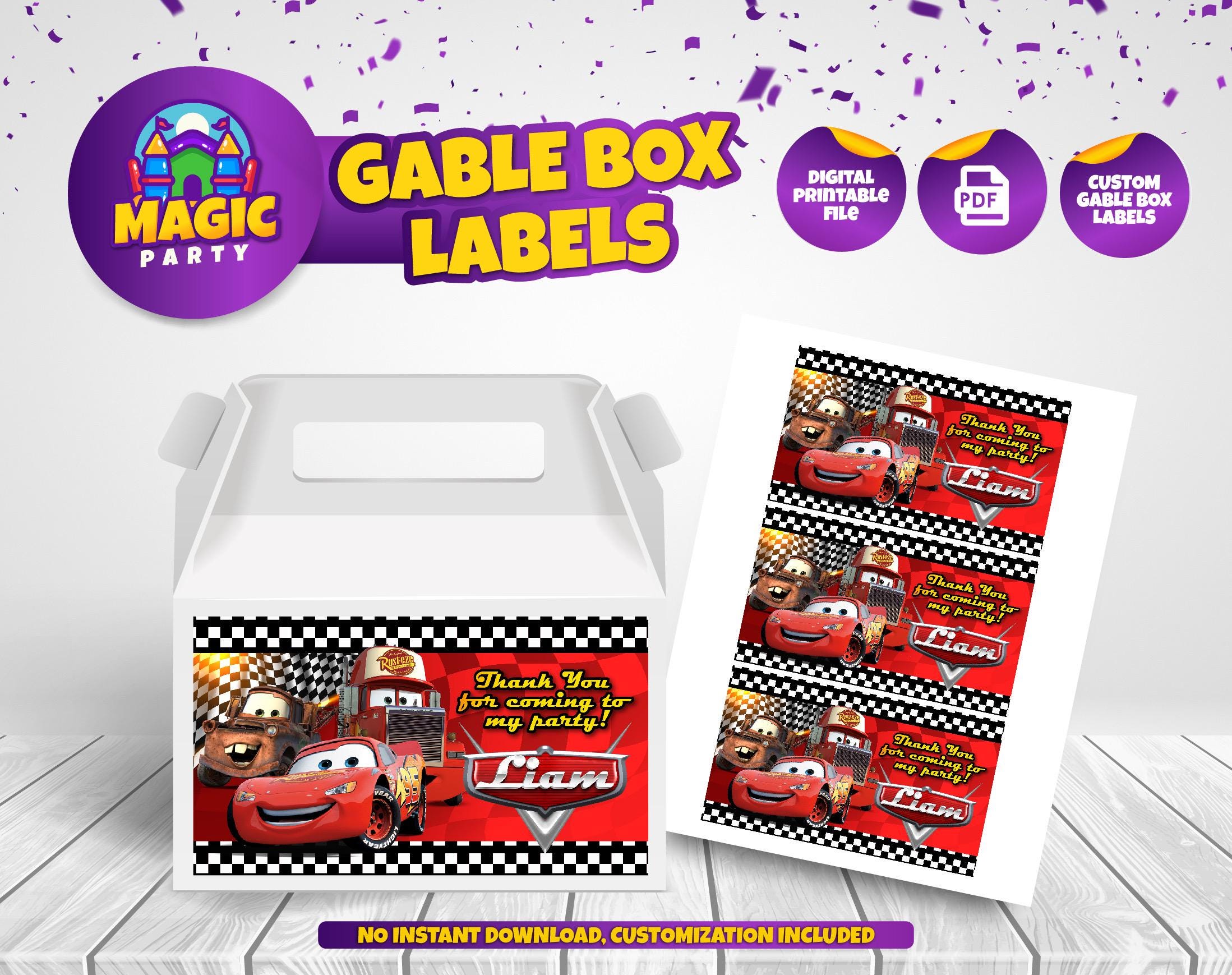 Cars Gable Box Label (2 Design Options) - Printable - Party Treats ...