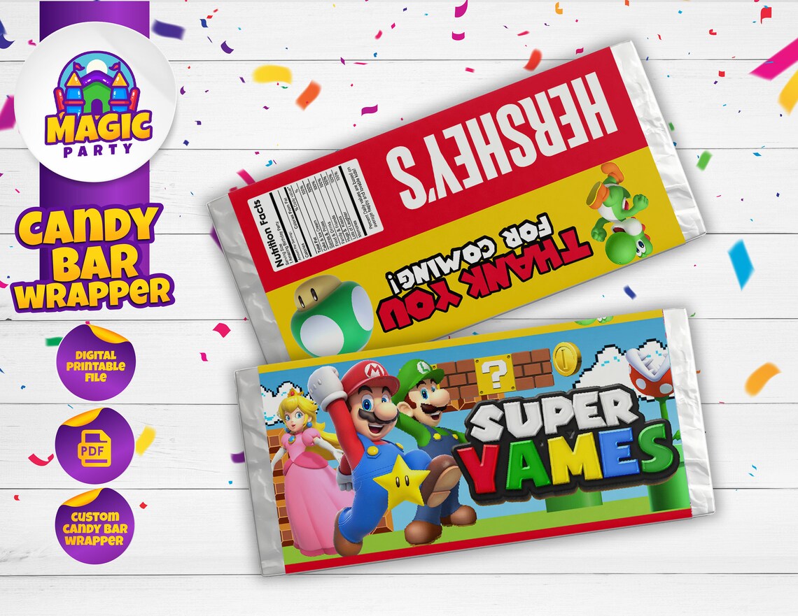 Super Mario Birthday Candy Bar Wrapper 5.2 X 5.8 - Etsy