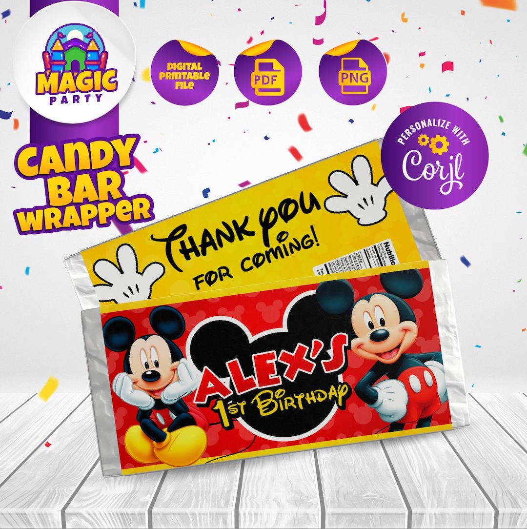 Mickey Candy Bar Wrapper - 5.2x5.8" Printable Labels - Chocolate Bar ...