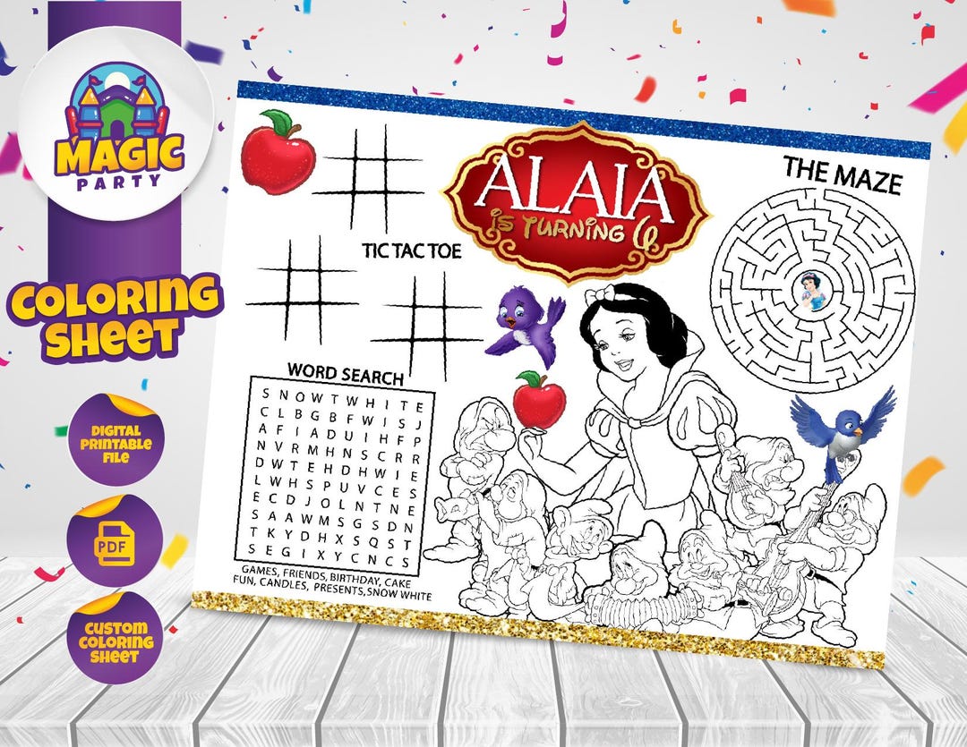 Snow White Coloring Sheet - Party Activity - Birthday - Printable ...