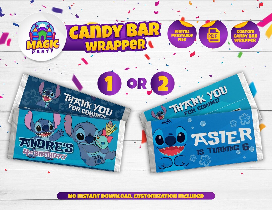 Stitch Candy Bar Wrapper (2 Design Options) - 5.2x5.8" - Printable ...