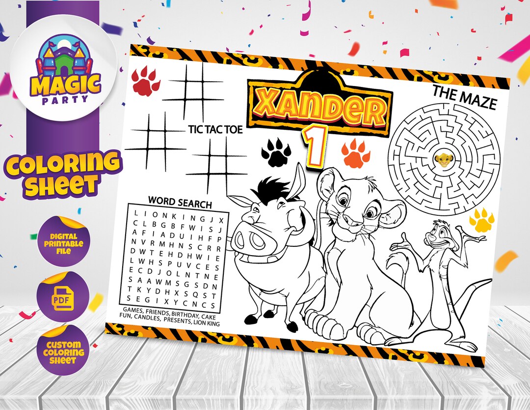 Lion King Coloring Sheet - Party Activity - Birthday - Printable ...