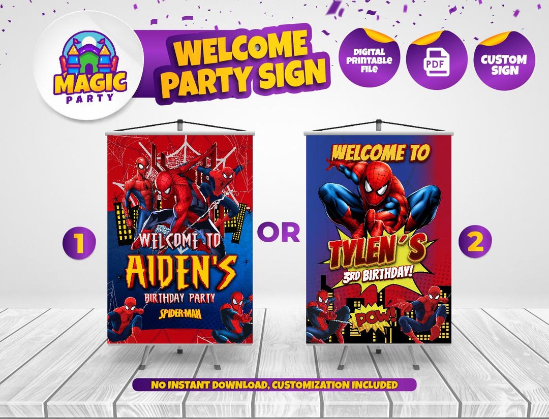 Spiderman Welcome Sign (2 Design Options) - 17x25in - Birthday Entrance ...