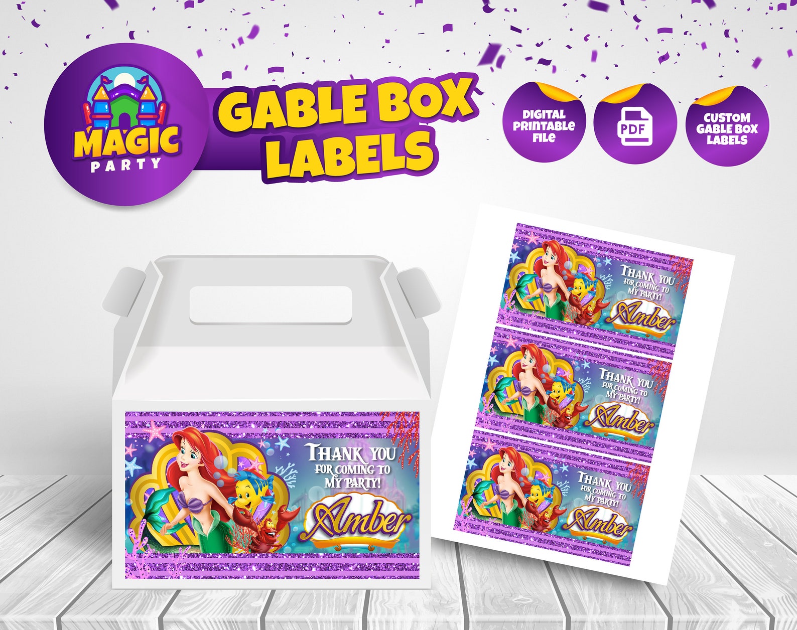 Ariel Gable Box Label (2 Design Options) - Printable - Party Treats ...