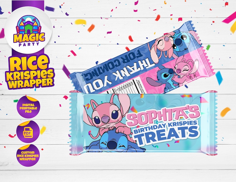 Stitch & Angel Rice Krispies Wrapper - Birthday Candy Wrappers - Kids ...