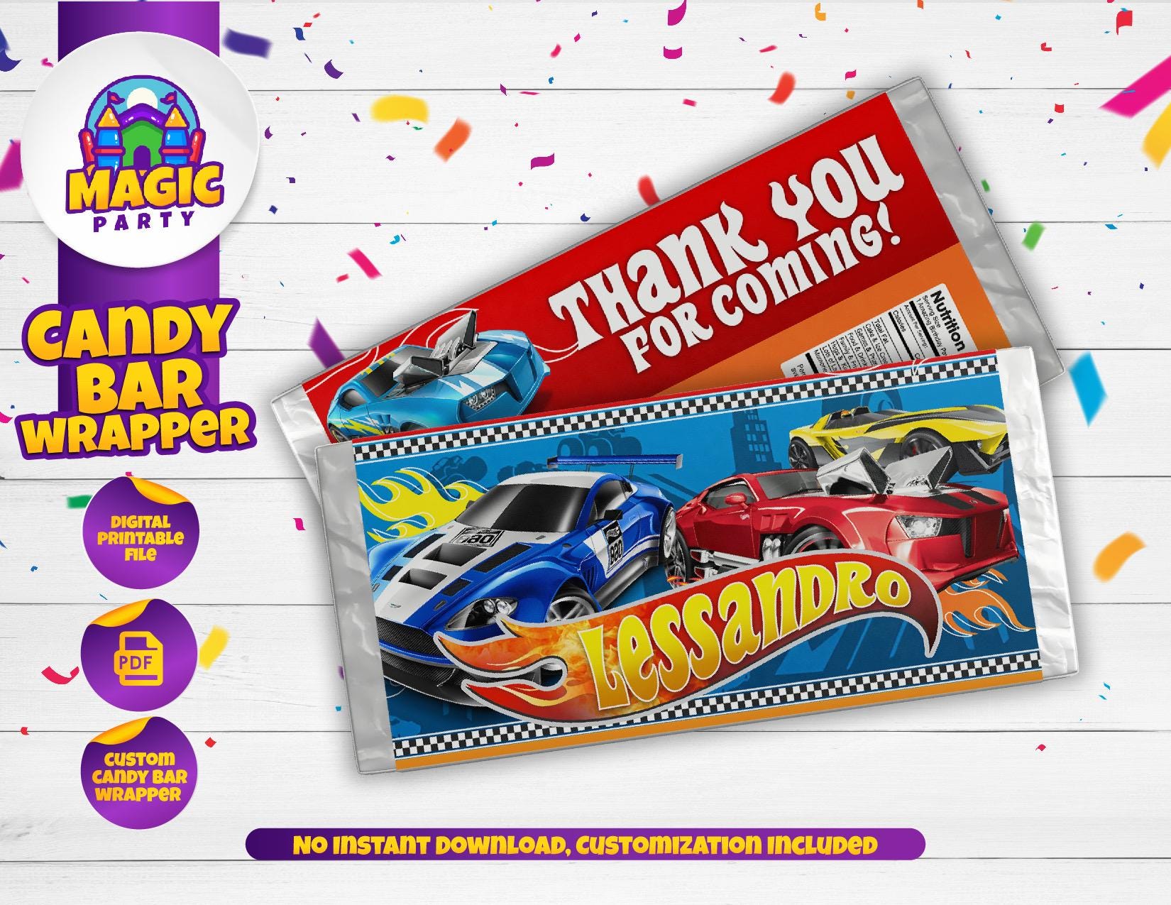 Race Cars Candy Bar Wrapper - 5.2 X 5.8" Printable Labels - Customized ...