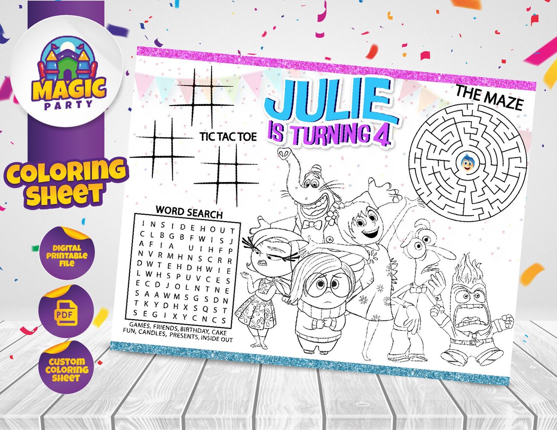 Inside Out Coloring Sheet - Party Activity - Birthday - Printable ...