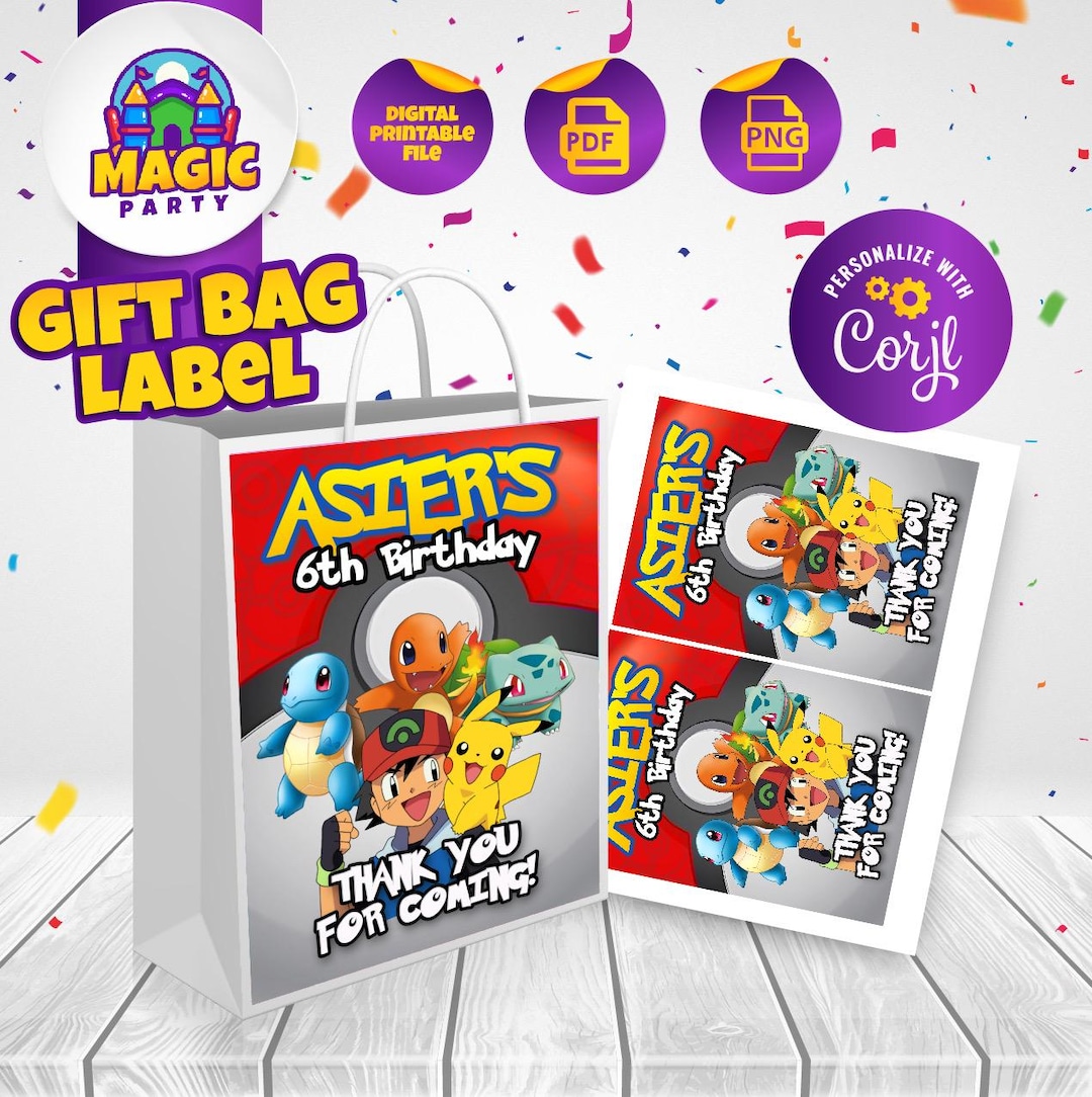 Pokemon Label for Party Favor Bags - 5x7 Size - Birthday Souvenir ...