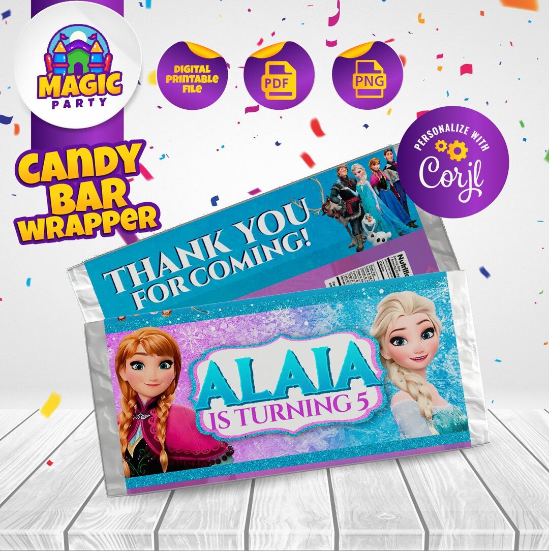 Frozen Birthday Candy Bar Wrapper - 5.2 X 5.8" Printable Labels - Bar ...
