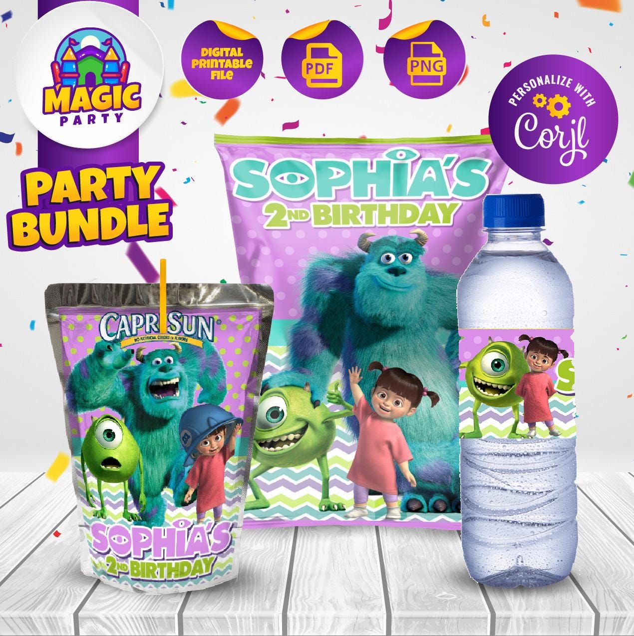 Monsters Inc Birthday Party Bundle - Party Treats - Chip Bag - Capri ...