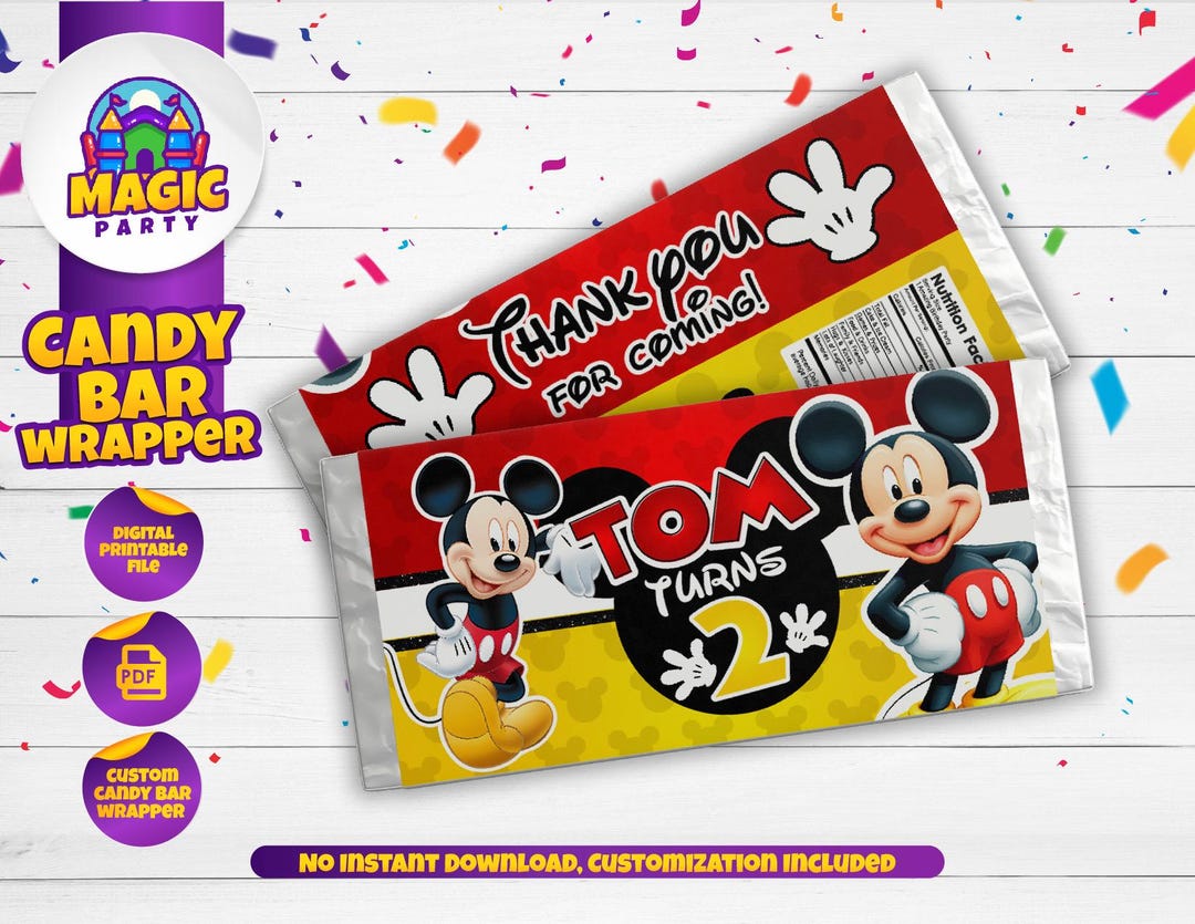 Mickey Candy Bar Wrapper - 5.2x5.8" Printable Labels - Chocolate Bar ...