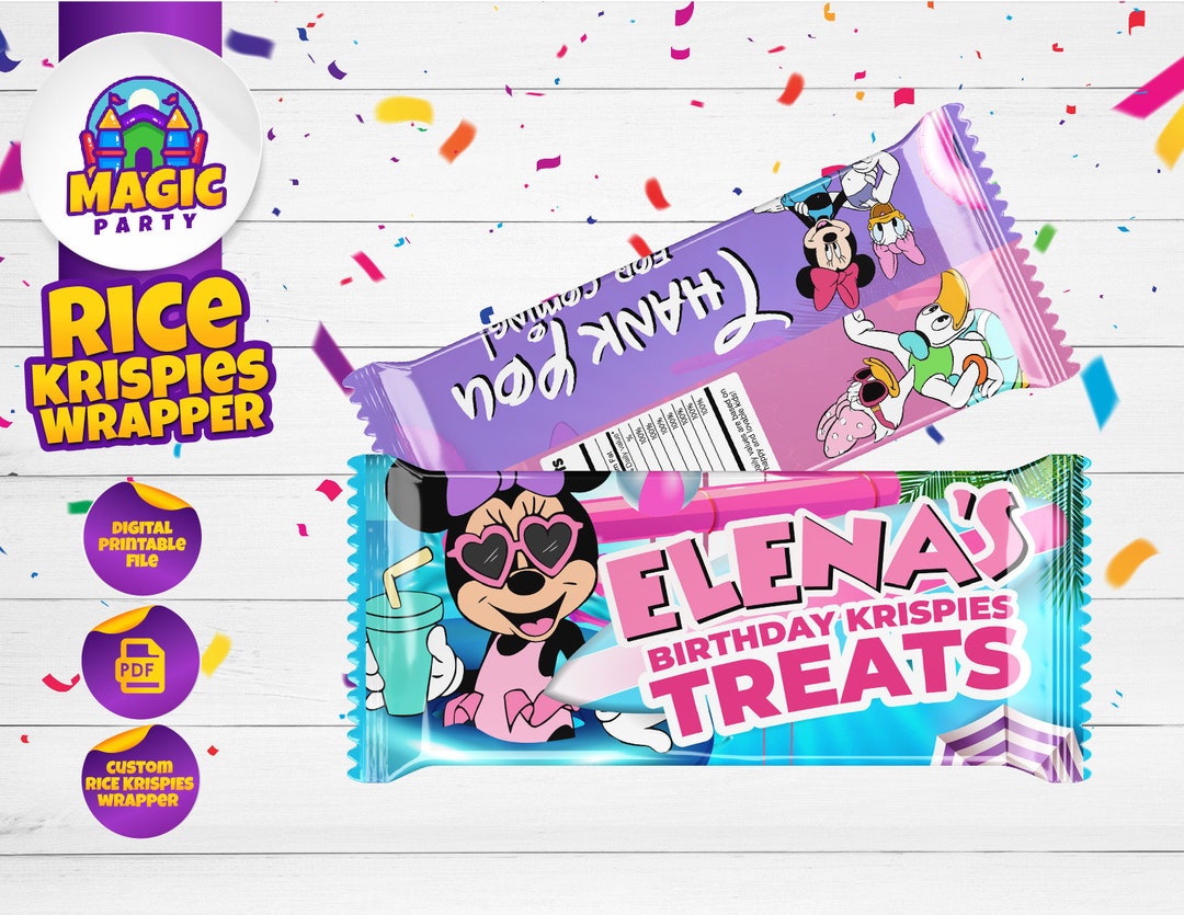 Minnie Pool Party Rice Krispy Label - Birthday Candy Wrappers - Rice ...