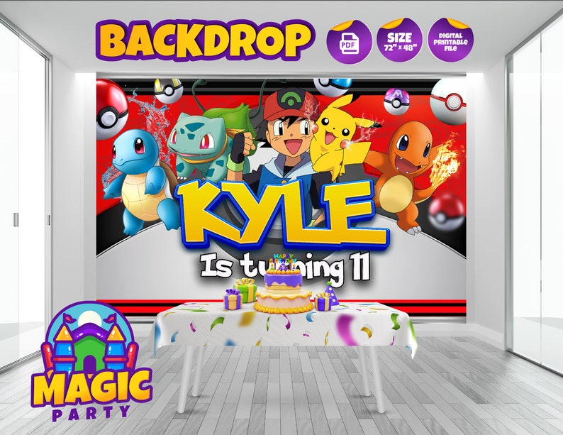 Pokemon Backdrop 72''x48'' (4 Design Options) - Customizable - Birthday ...