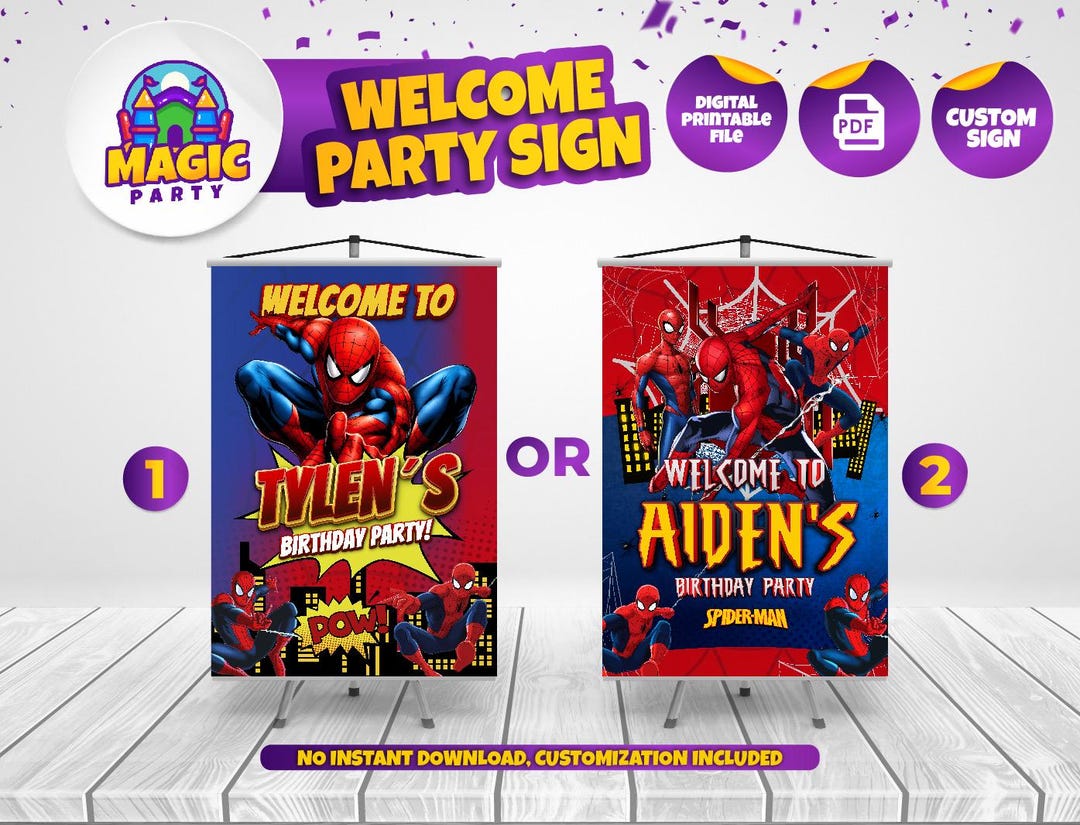 Spiderman Welcome Sign (2 Design Options) - 17x25in - Birthday Entrance ...