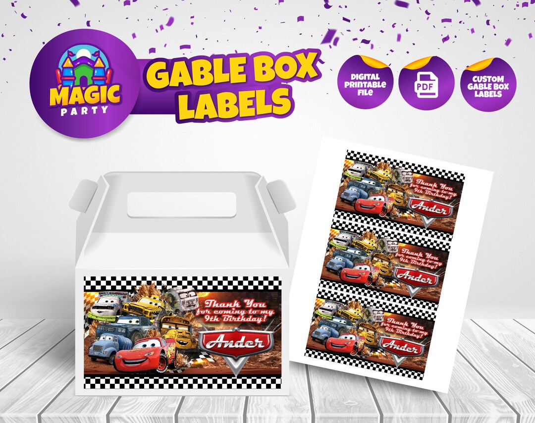 Cars Gable Box Label 2 Design Options Printable Party Treats Goodie Box ...