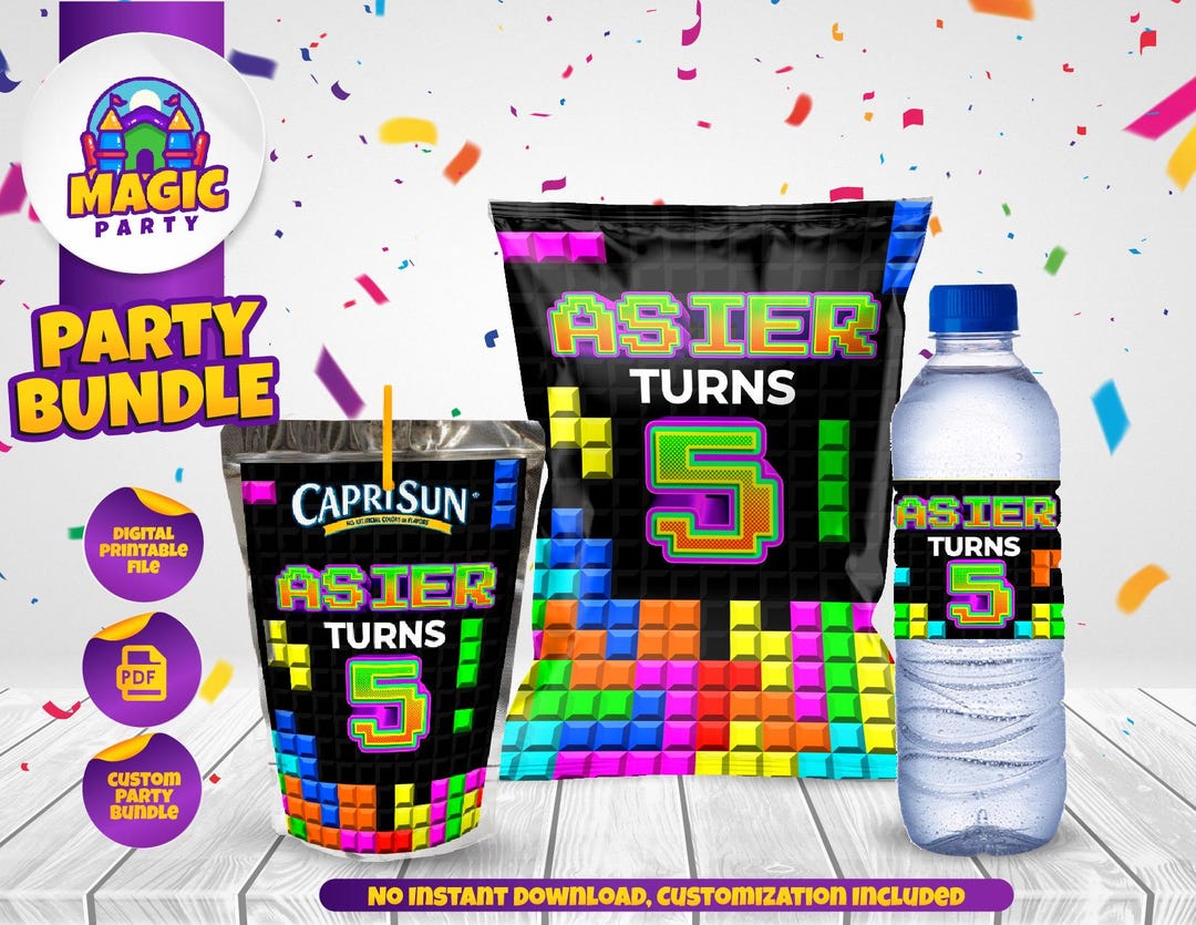 Tetris Birthday Party Bundle - Tetris Treats - Chip Bag - Caprisun ...