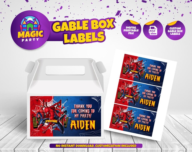 Spider Man Gable Box Label (2 Design Options) - Printable - Party ...